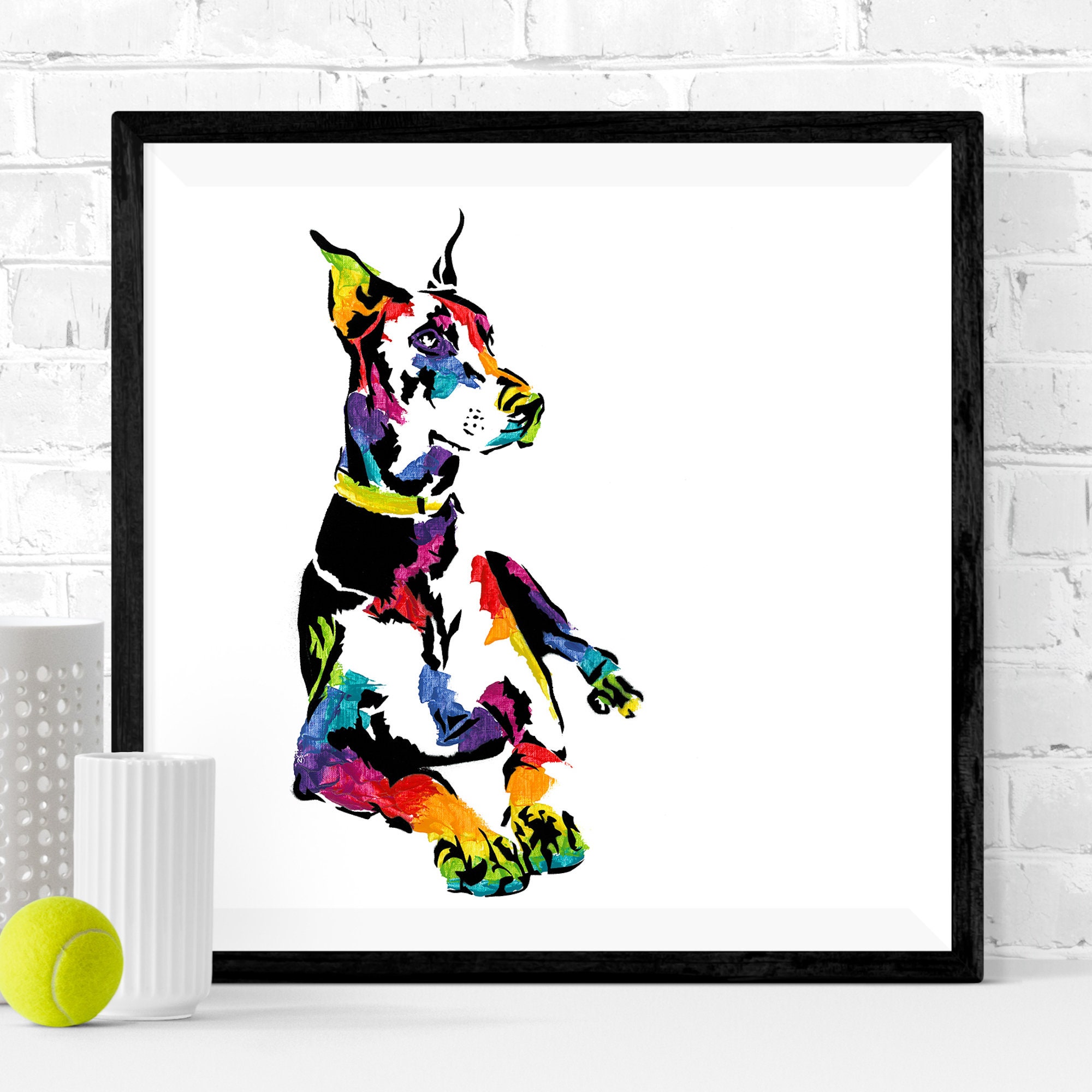 Rainbow Doberman Portrait//printable//bright Colours//animal Popart ...