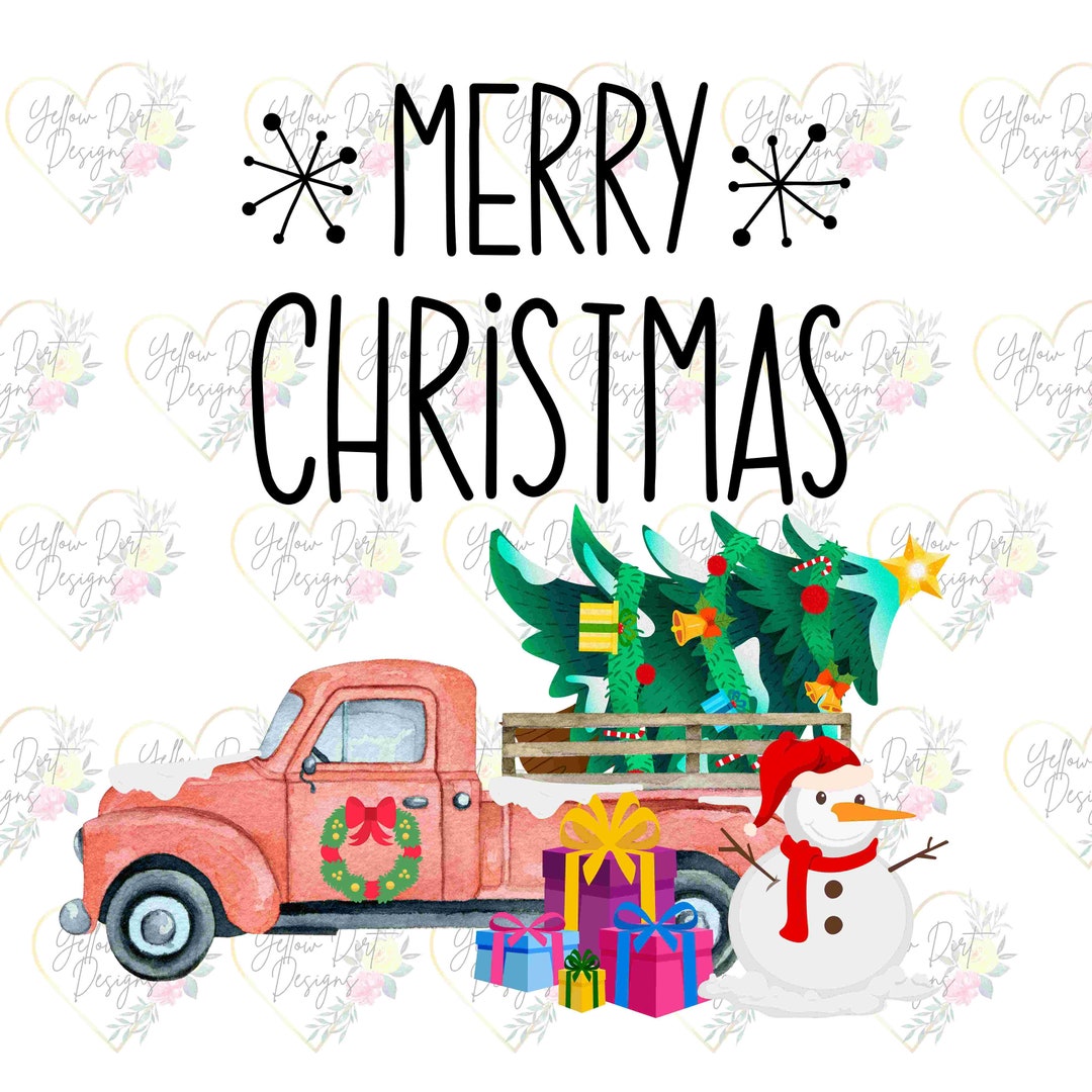 Merry Christmas, Truck Sublimation, Png, Digital Illustration ...