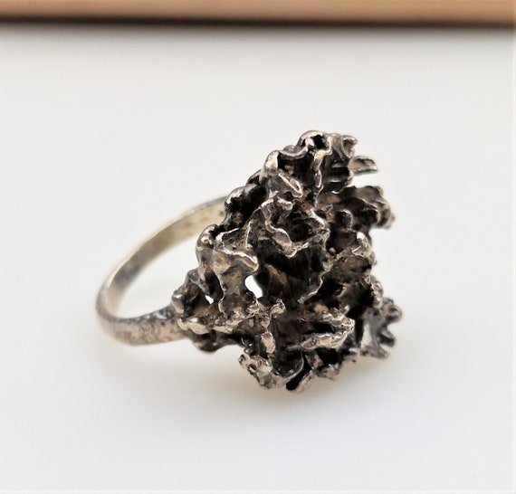 Vintage Swedish modernist silver ring, size 18, vinta… - Gem