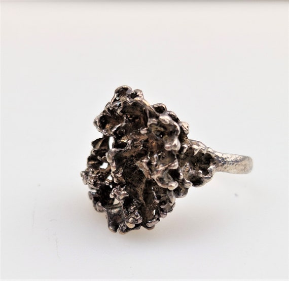 Vintage Swedish modernist silver ring, size 18, vinta… - Gem