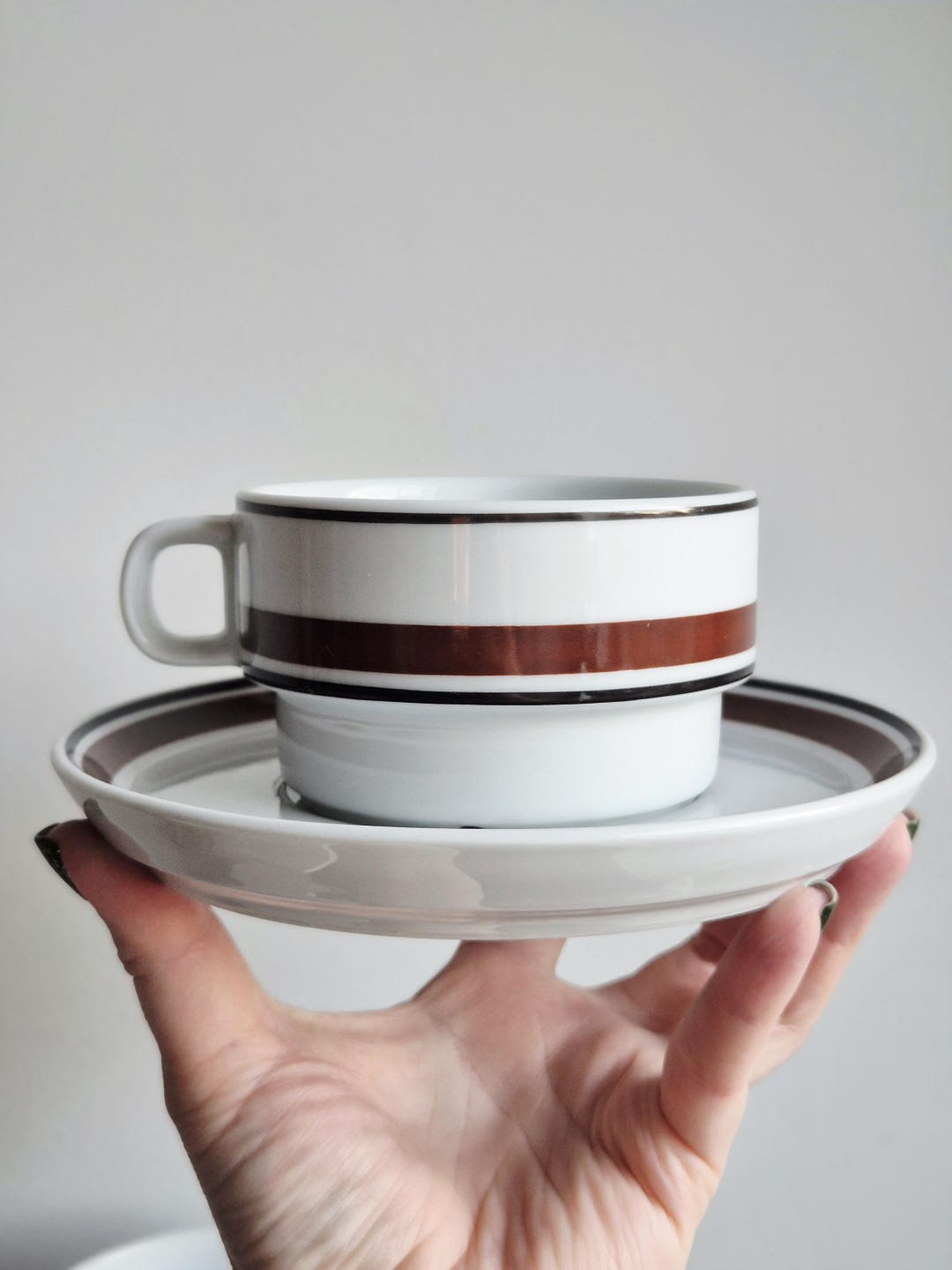 Vintage IKEA Teacup and Saucer Set: White & Brown Spal Portugal, Retro ...