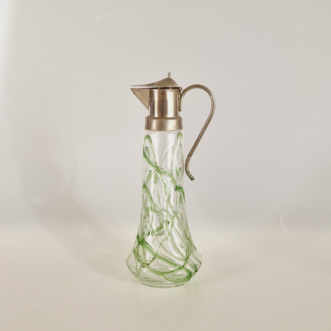 Vintage Loetz Kralik Art Nouveau Glass Pitcher, Decanter With Metal Lid ...
