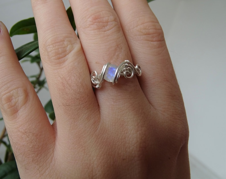 Moonstone Sterling Silver Wire Ring. Wire Wrapped Ring - Etsy