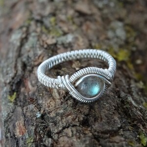 Labradorite Sterling Silver Wire Ring. Wire Wrapped Ring, Labradorite ...