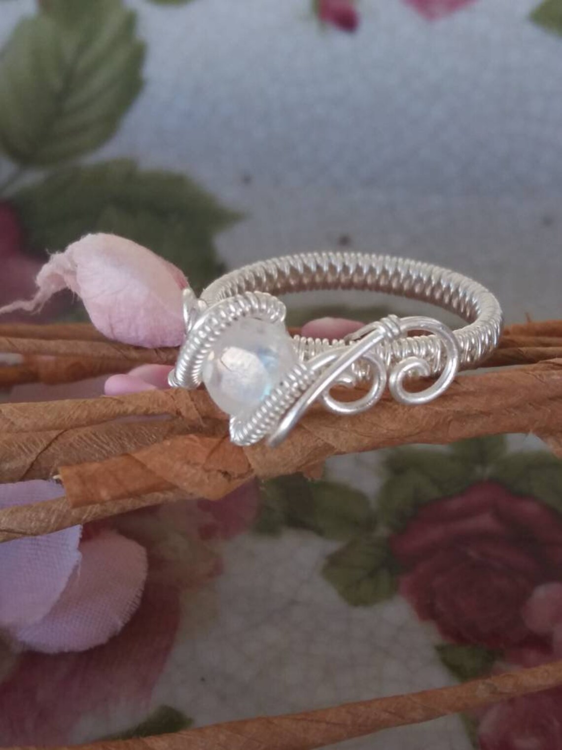 Moonstone Sterling Silver Wire Ring. Wire Wrapped Ringunique | Etsy