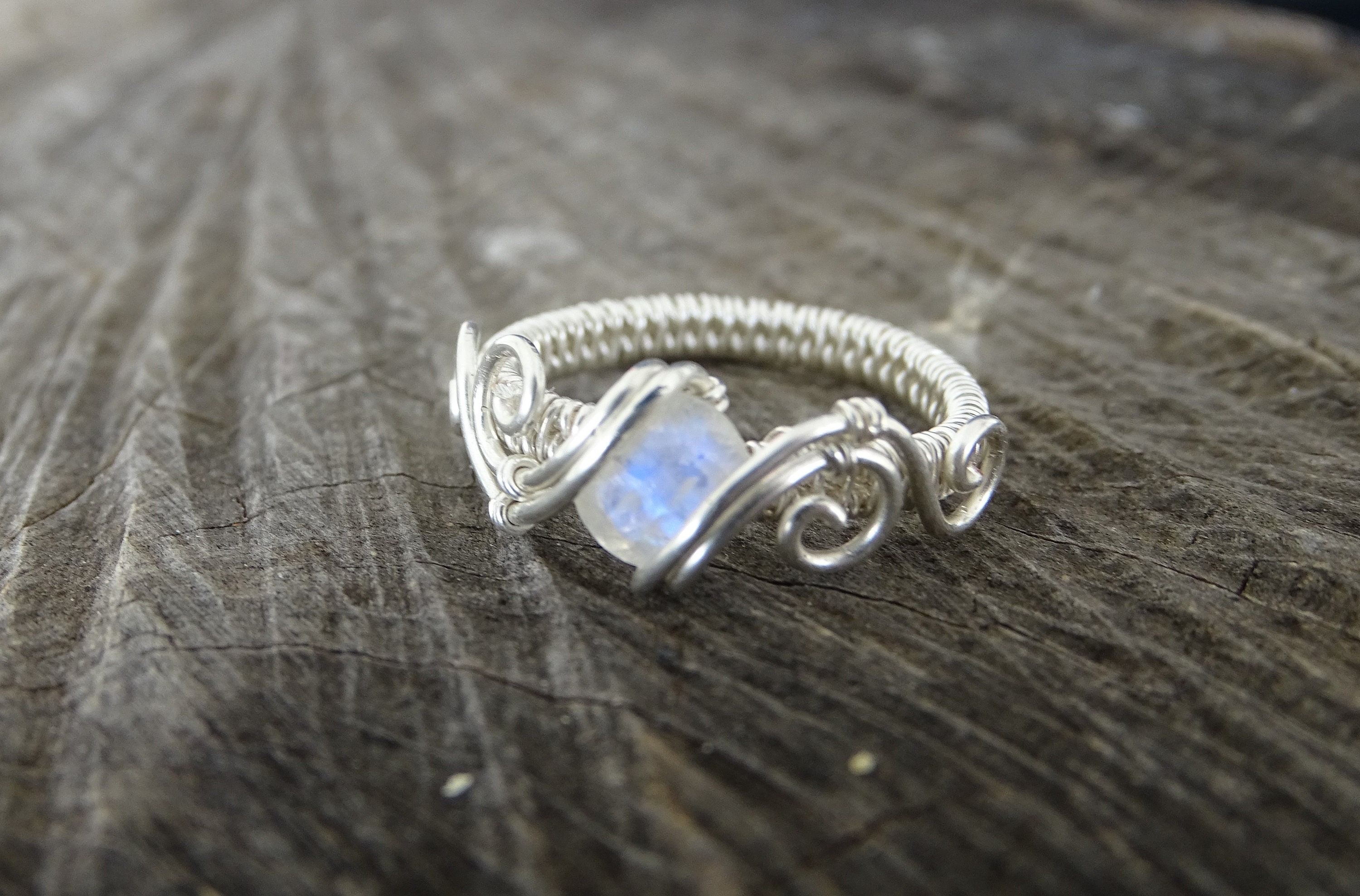 Moonstone Sterling Silver Wire Ring. Wire Wrapped Ring - Etsy