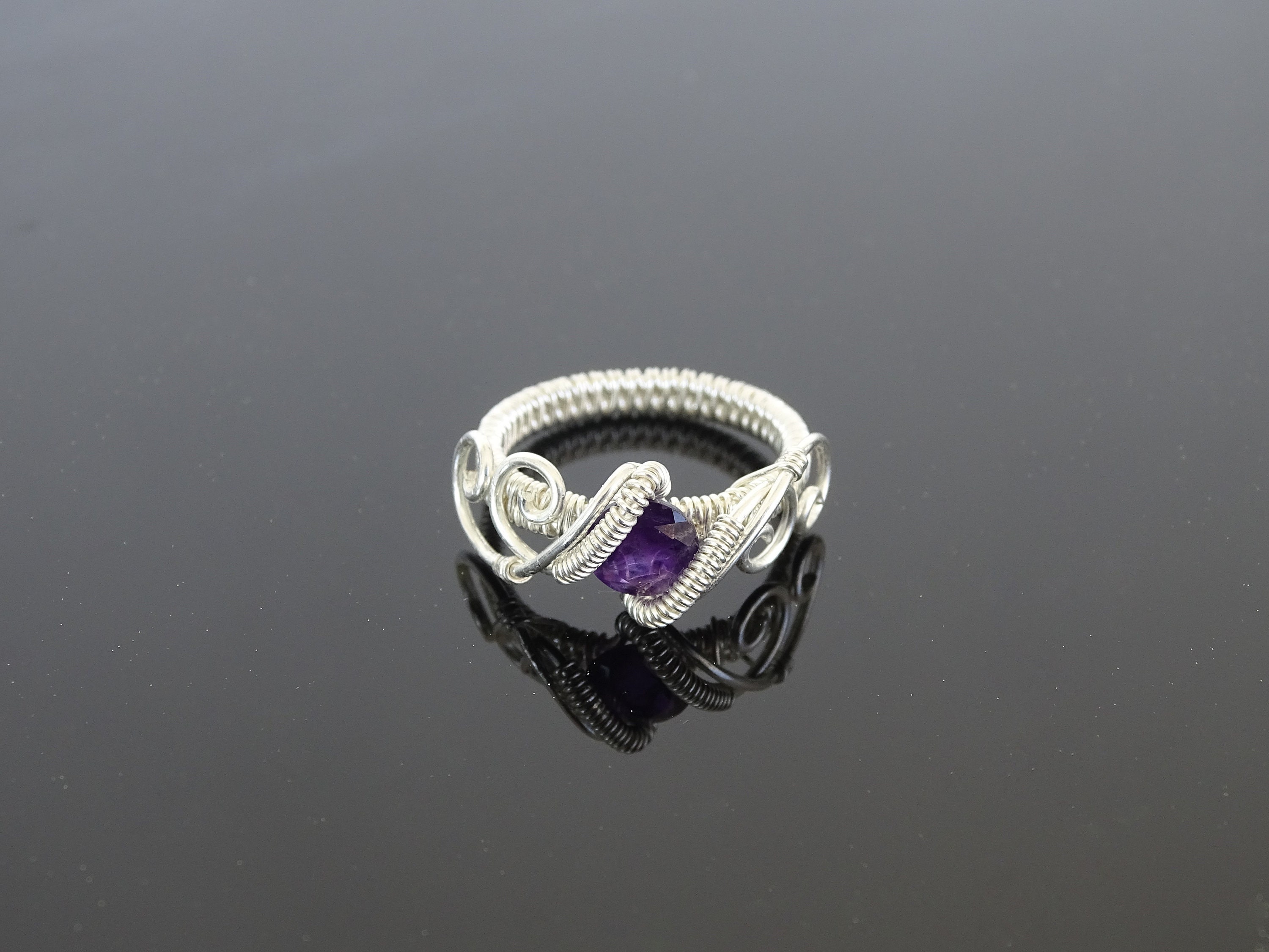 Amethyst sterling silver wire ring. Wire wrapped ring unique | Etsy