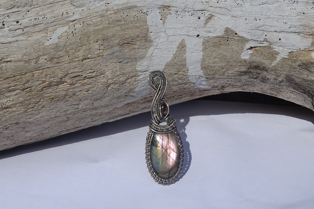 Labradorit und Turmalin Sterling Silber Draht Anhänger. Labradorit Anhänger,Silber Anhänger ...