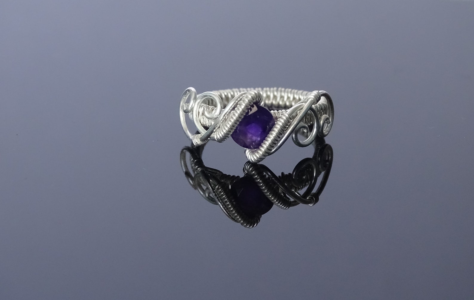 Amethyst Sterling Silver Wire Ring. Wire Wrapped Ring Unique - Etsy