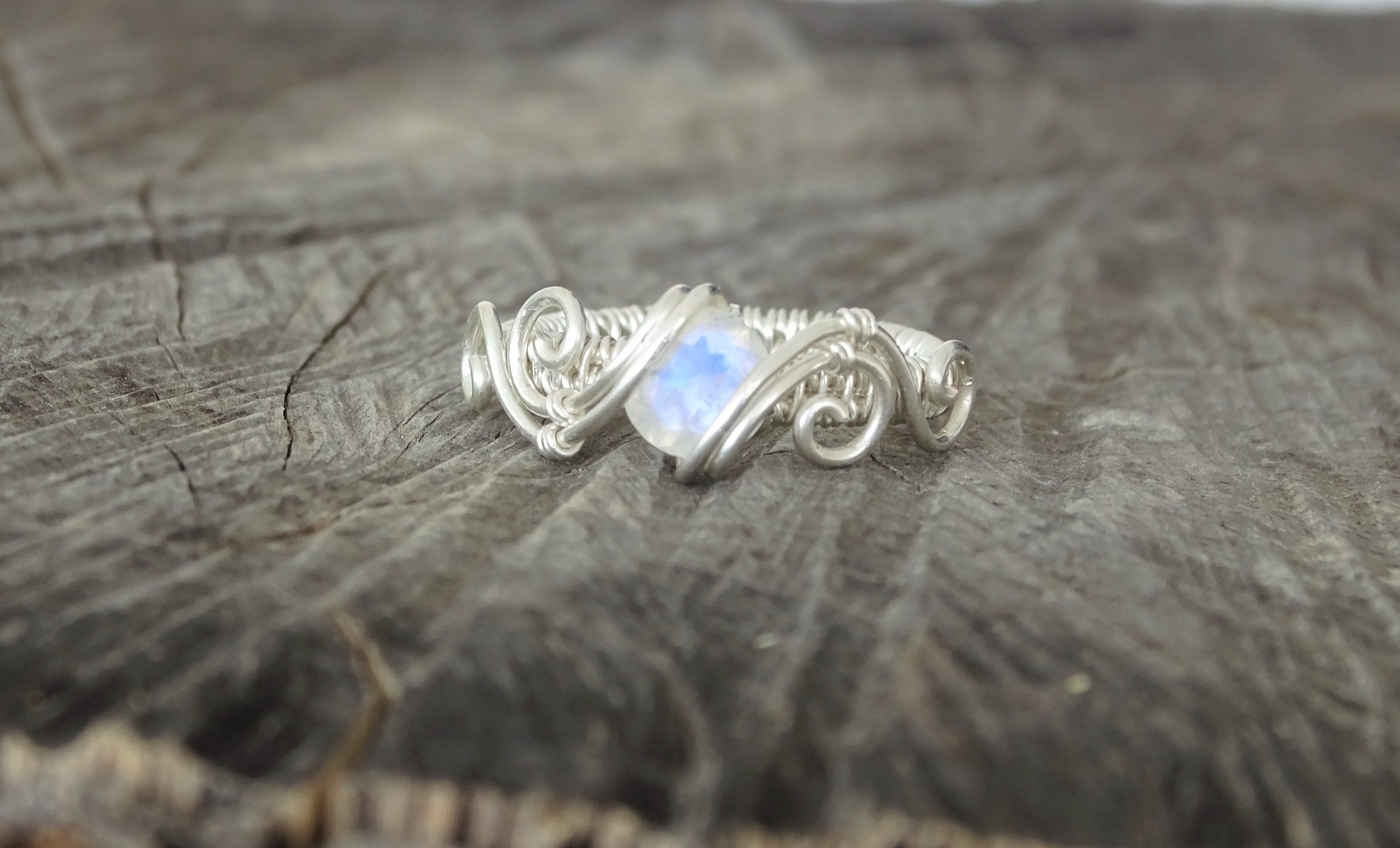 Moonstone Sterling Silver Wire Ring. Wire Wrapped Ring - Etsy