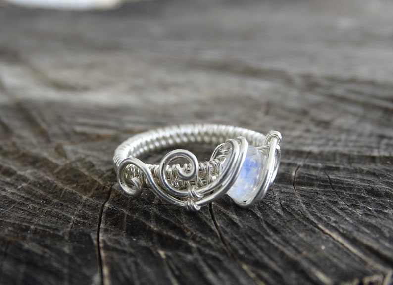 Moonstone Sterling Silver Wire Ring. Wire Wrapped Ring - Etsy