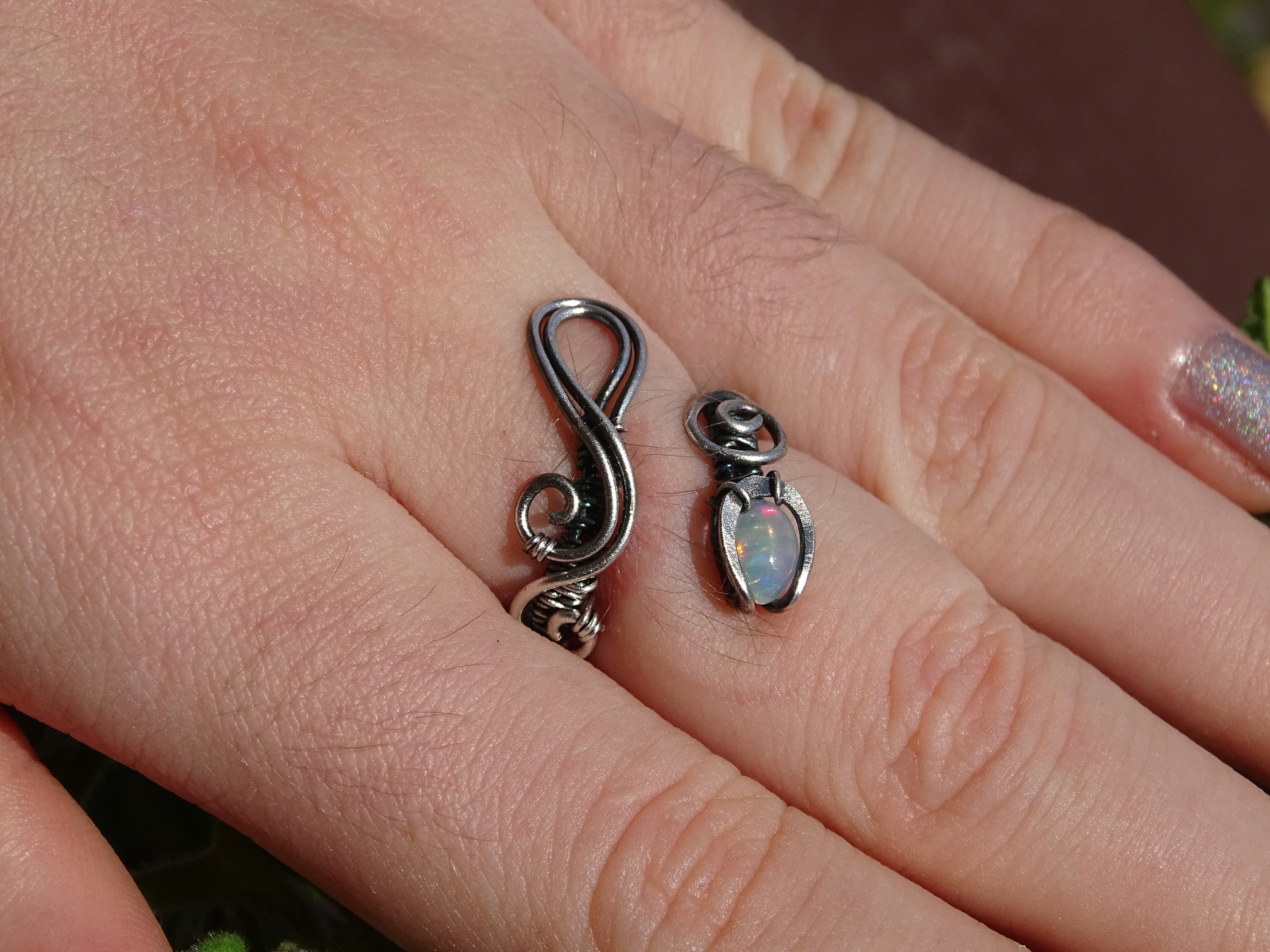 Opal sterling silver wire ring. Welo Opal ring wire wrapped | Etsy