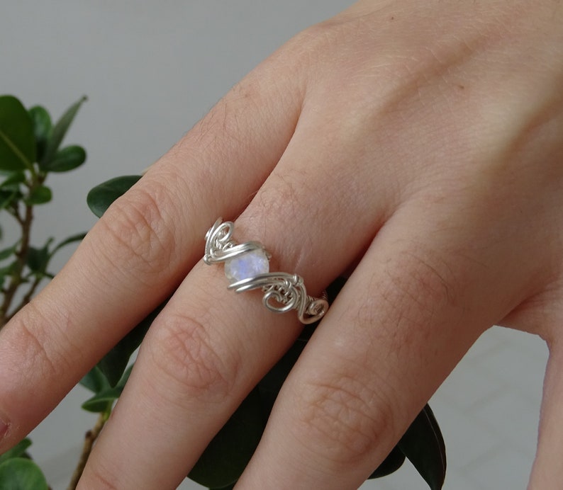 Moonstone Sterling Silver Wire Ring. Wire Wrapped Ring - Etsy