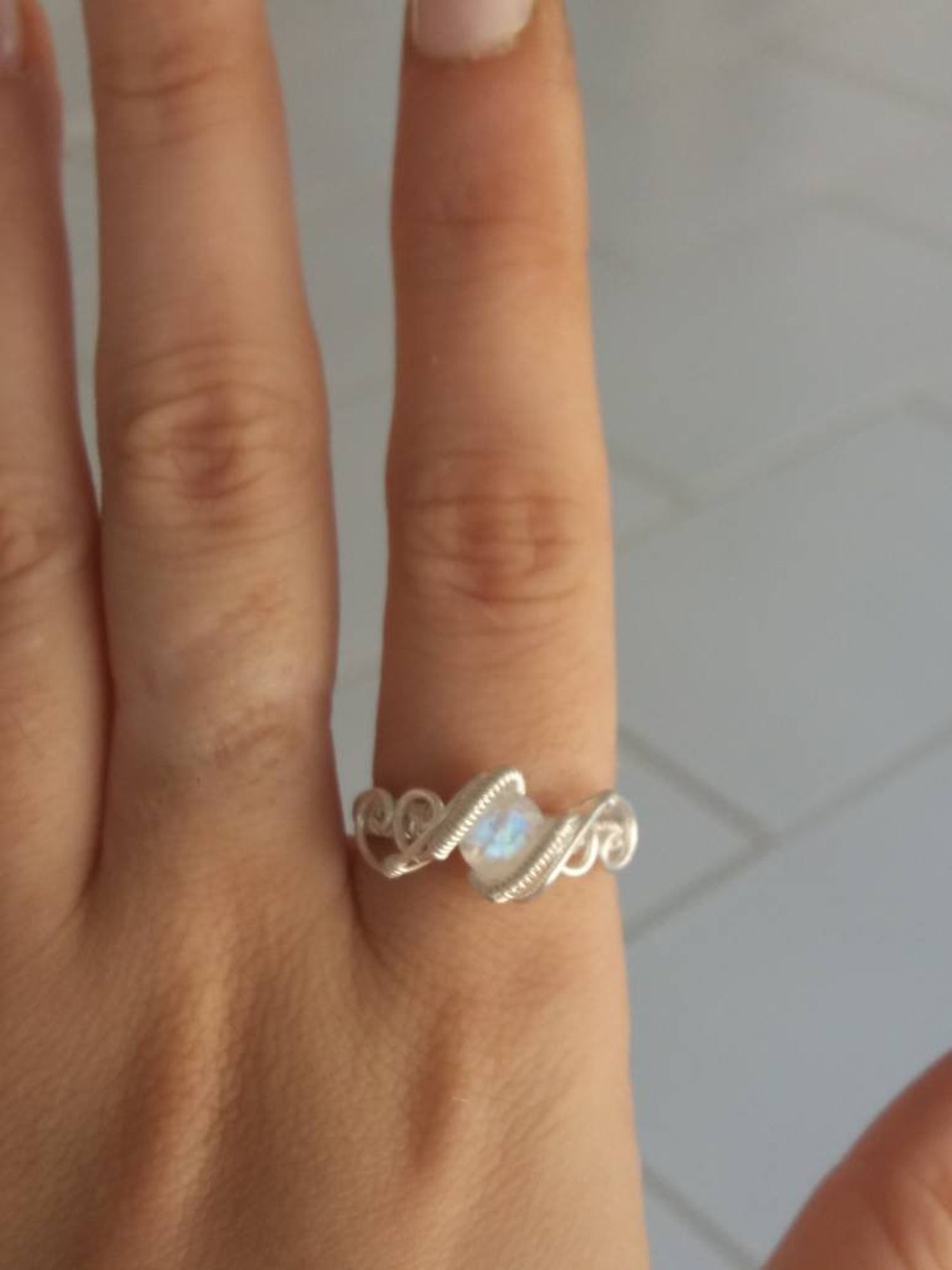 Moonstone Sterling Silver Wire Ring. Wire Wrapped Ringunique | Etsy