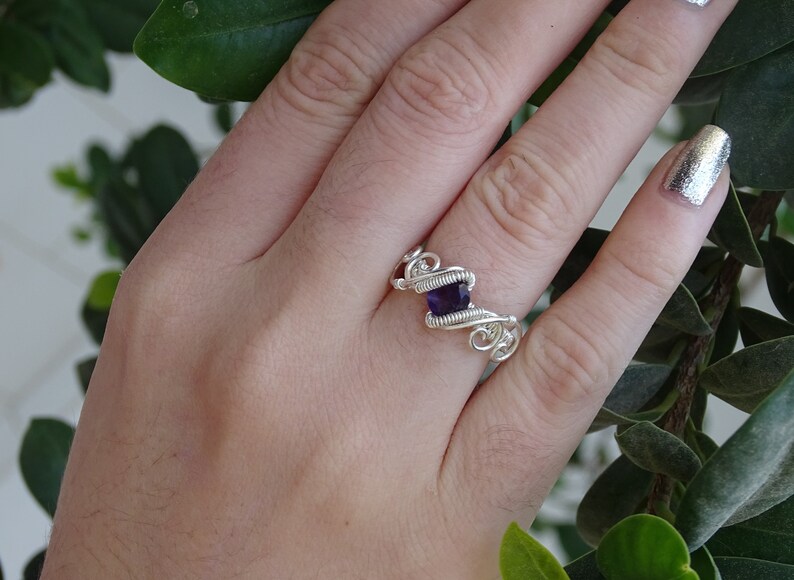 Amethyst Sterling Silver Wire Ring. Wire Wrapped Ring Unique - Etsy