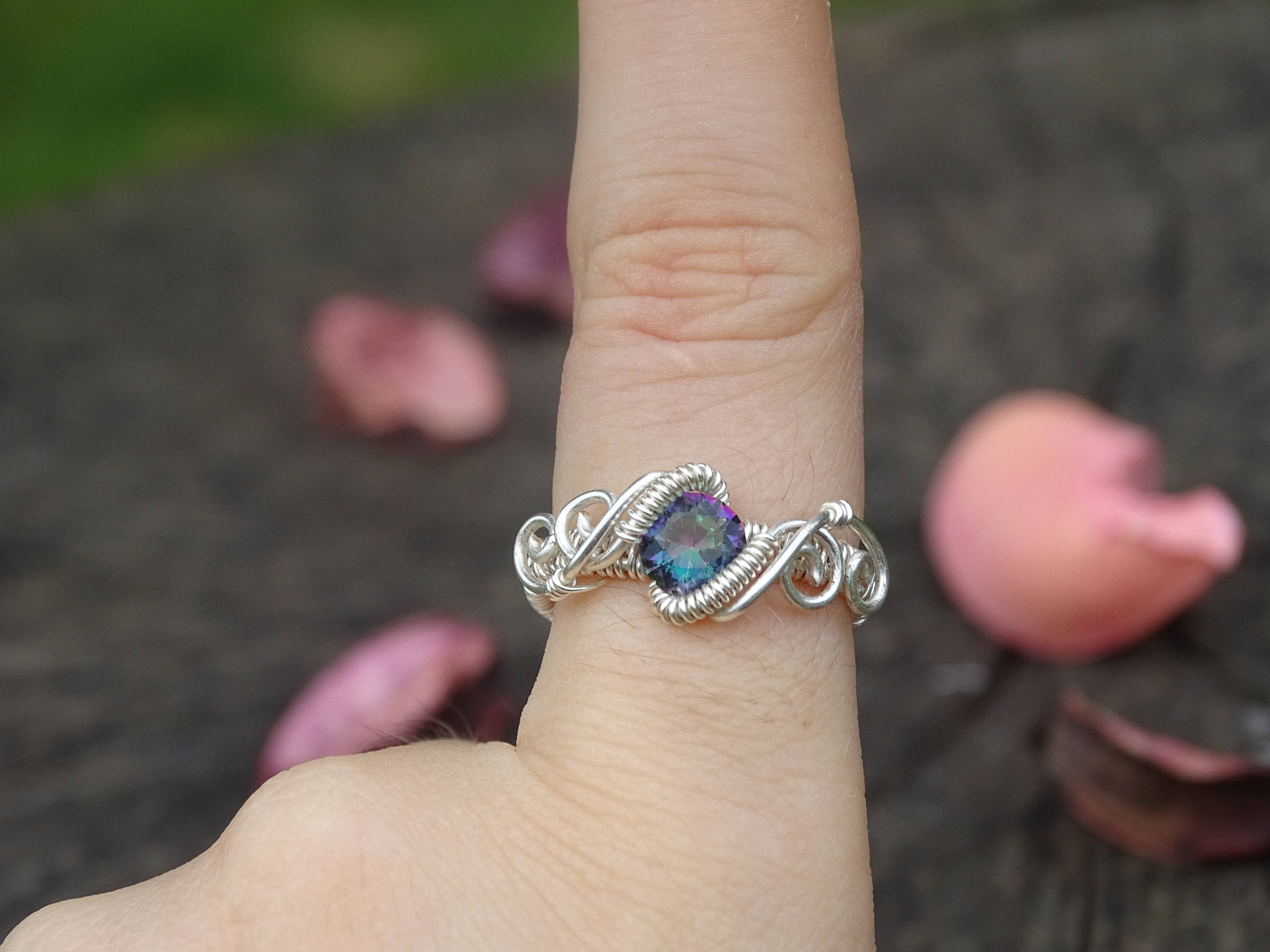 Multicolor Rainbow Crystal Sterling Silver Wire Ring. Wire - Etsy