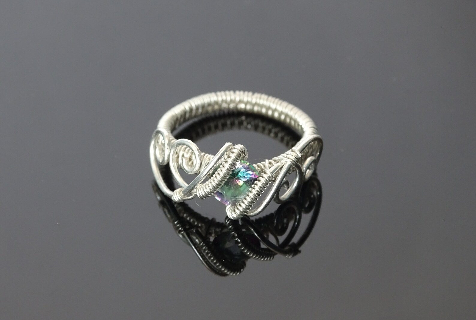 Multicolor Rainbow Crystal Sterling Silver Wire Ring. Wire - Etsy