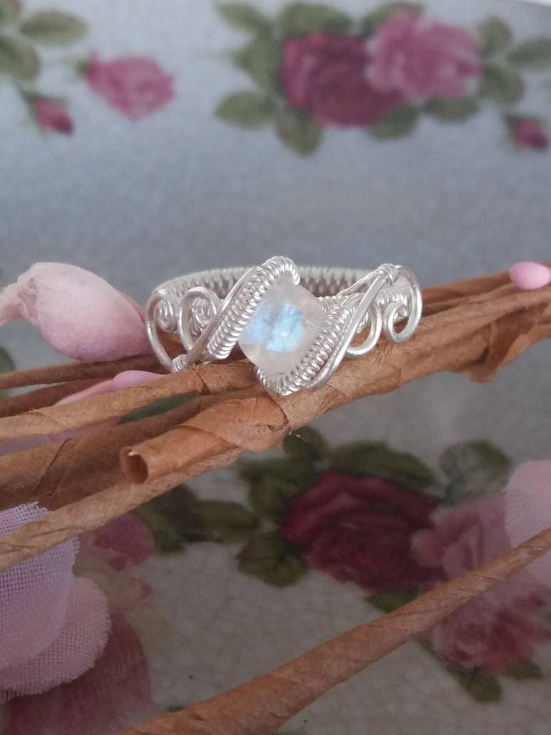 Moonstone Sterling Silver Wire Ring. Wire Wrapped Ringunique | Etsy