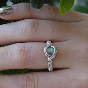 Labradorite Sterling Silver Wire Ring. Wire Wrapped Ring, Labradorite ...