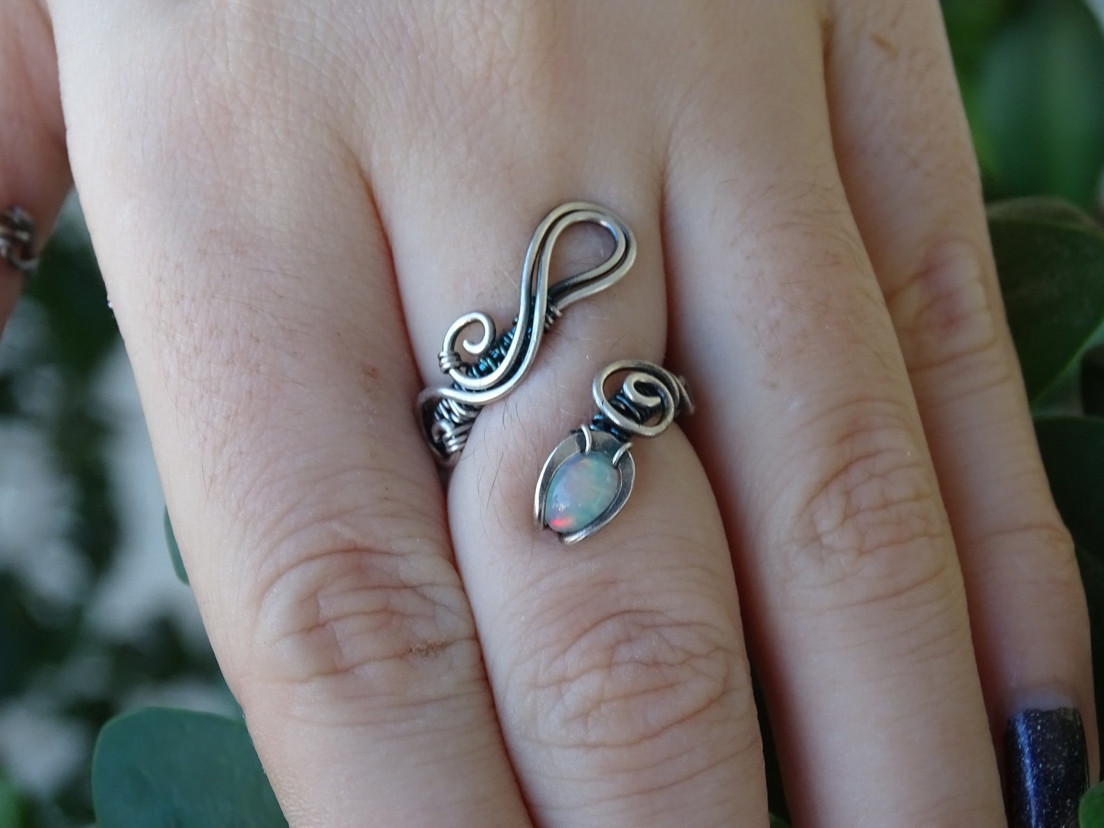 Opal sterling silver wire ring. Welo Opal ring wire wrapped | Etsy