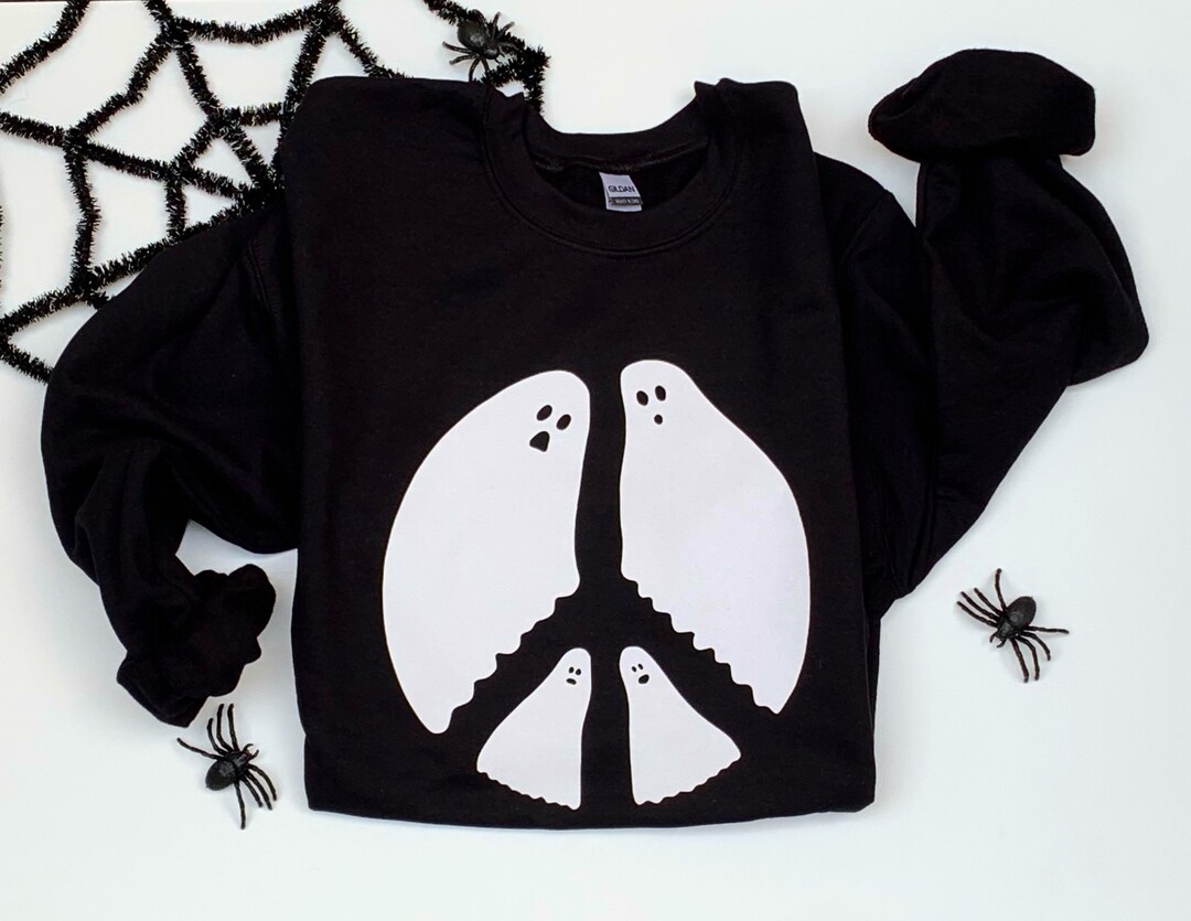Ghost Peace Sign Sweatshirt: Retro Halloween Spooky Season - Etsy