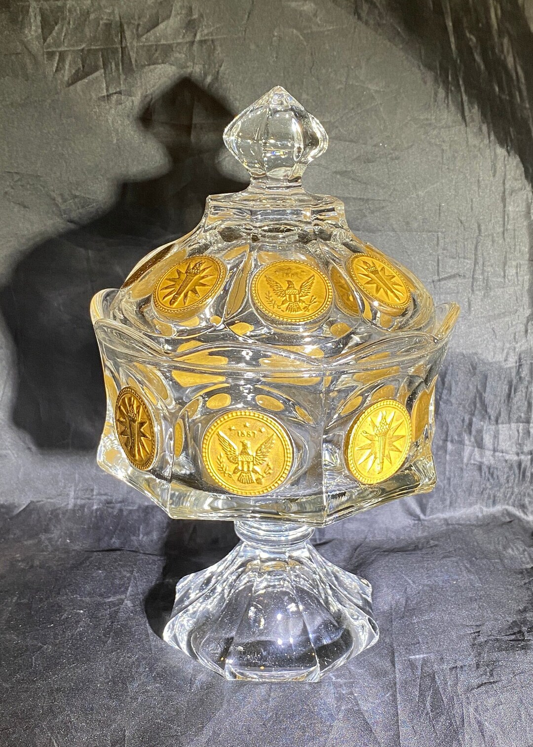 Fostoria Coin Glass Gold Coin Wedding Bowl W/lid - Etsy