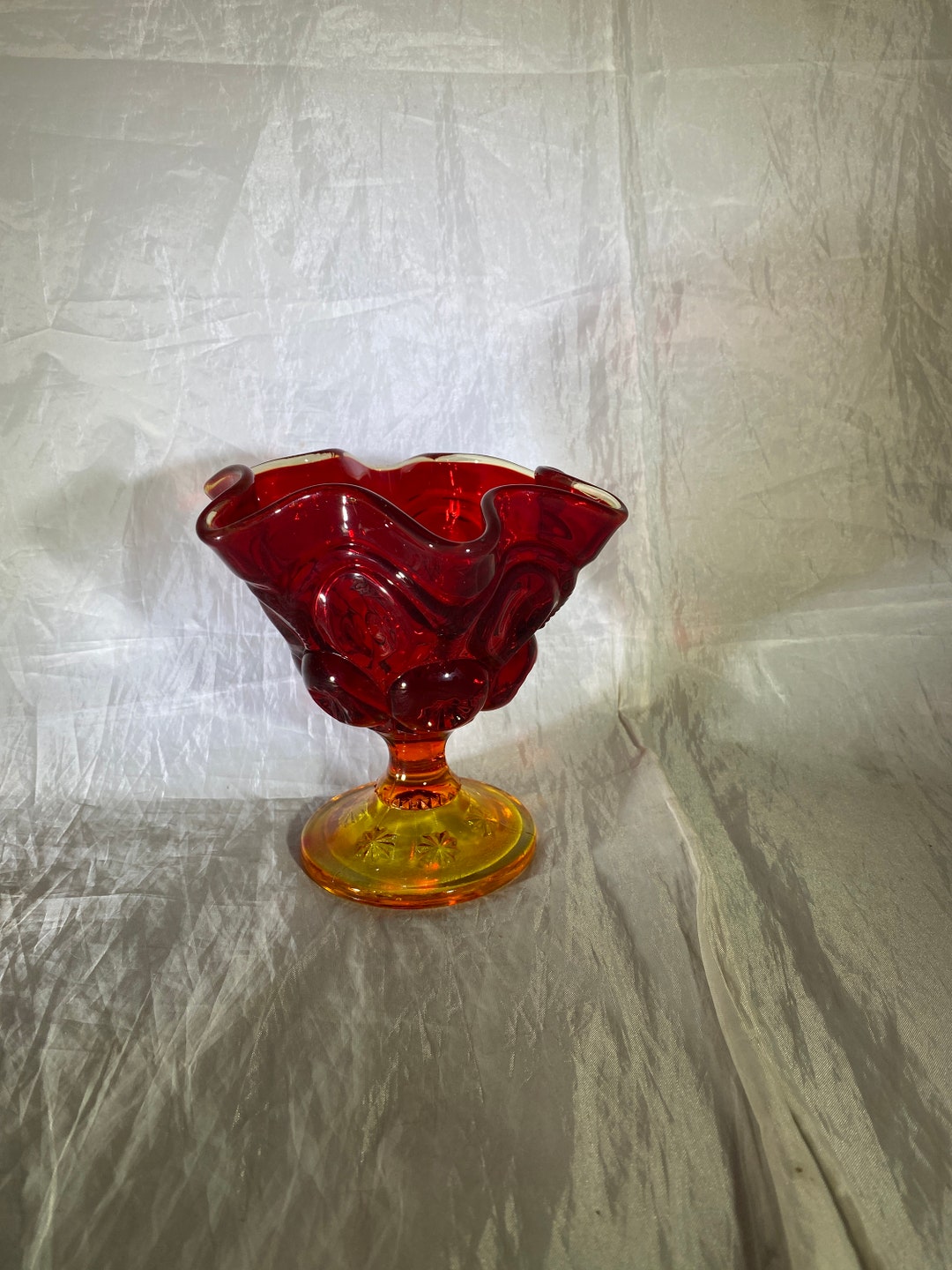 L.E. Smith Moon & Stars Amberina Compote - Etsy