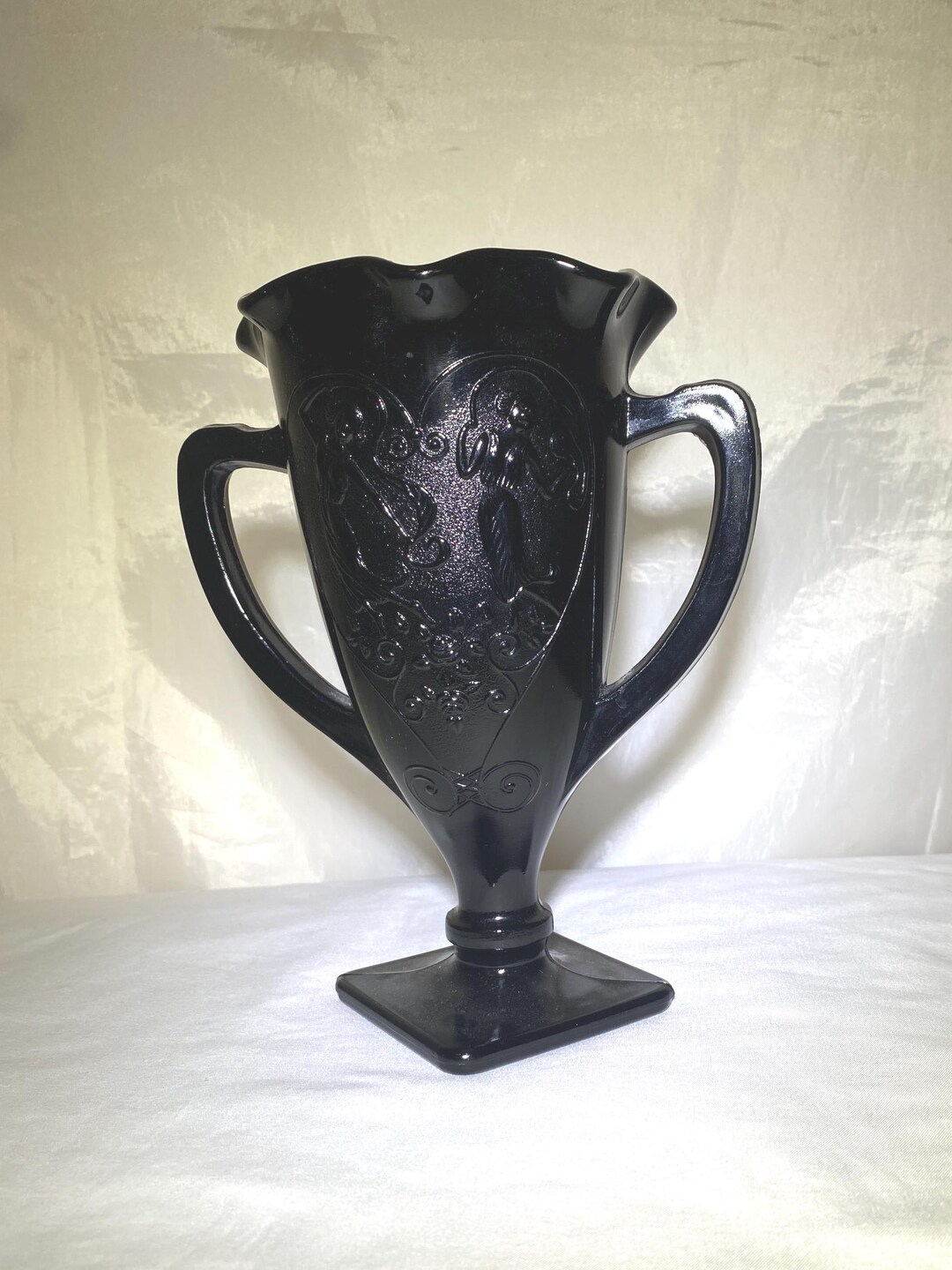 L E Smith Black Amethyst Glass Dancing Nymphs Vase - Etsy