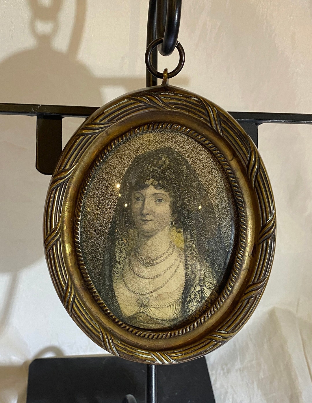 Marie Chamand Print in Antique Brass & Leather Frame - Etsy