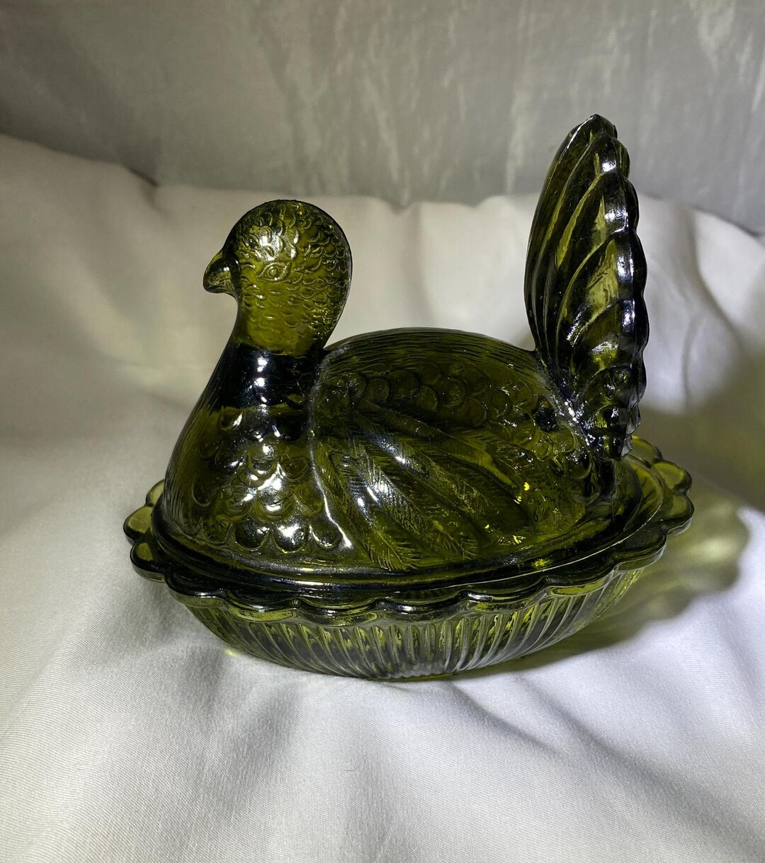 Green Glass Turkey on a Nest - Etsy