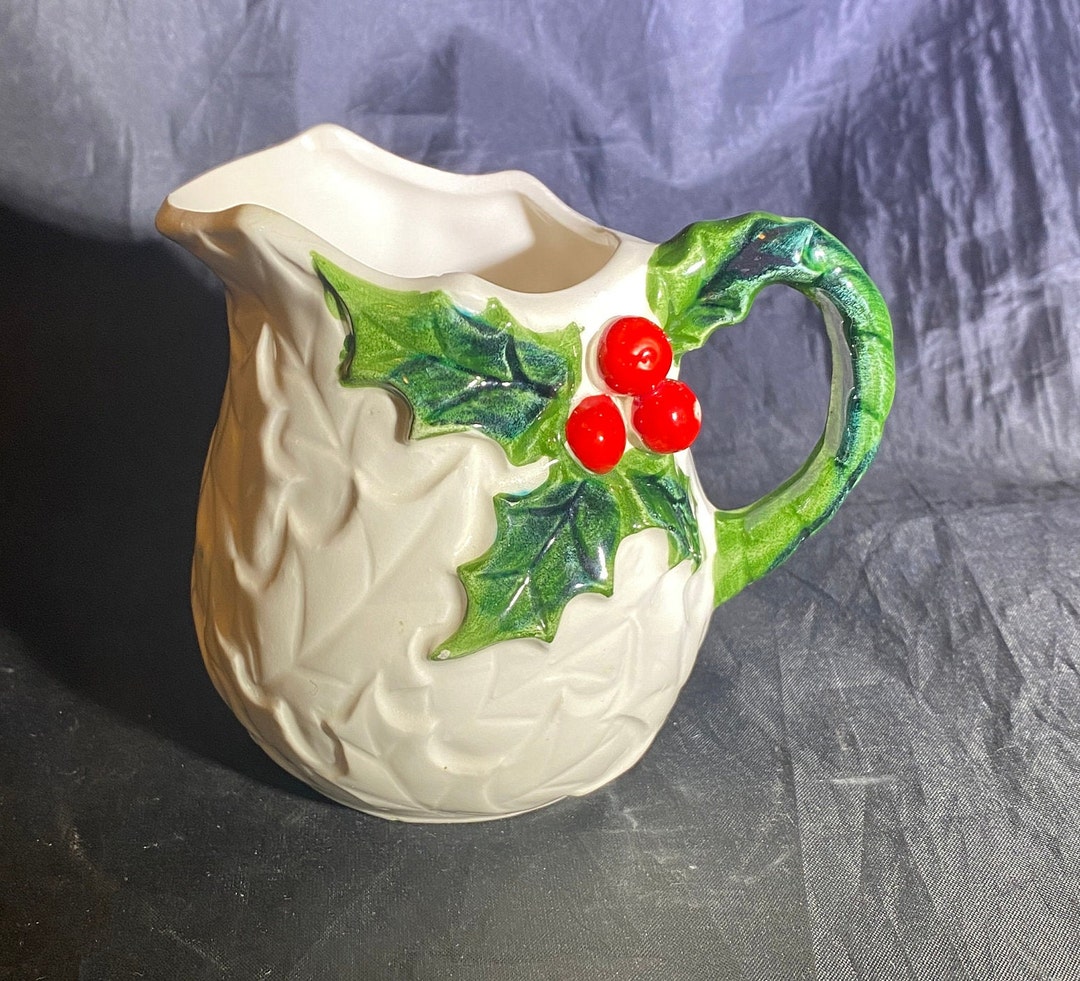 Lefton White Holly Creamer - 6062 - Etsy