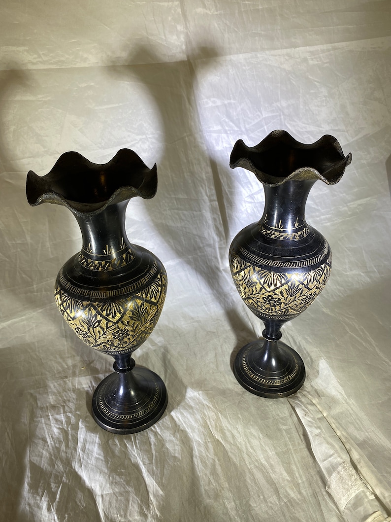 Black & Gold Brass Vase - Etsy