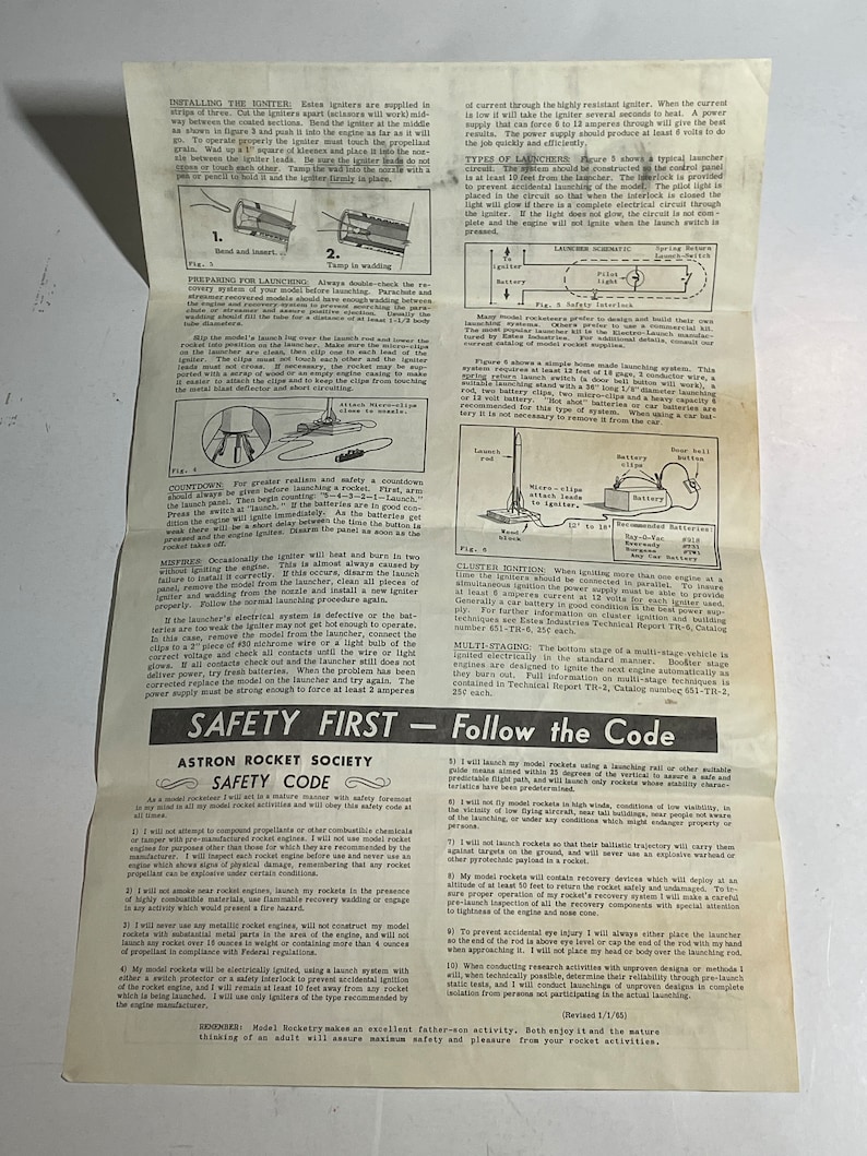 Estes Flying Model Rocket Engine Instructions Good Shape - Etsy