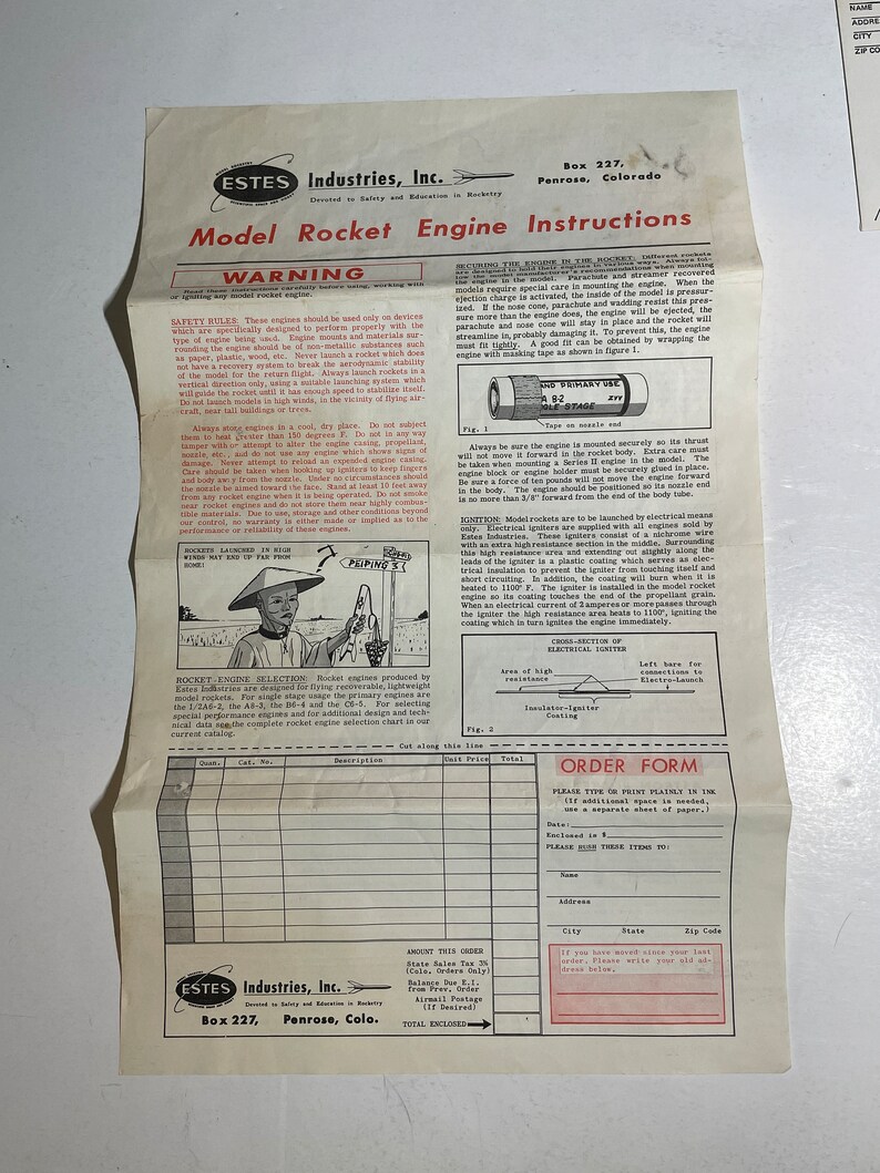 Estes Flying Model Rocket Engine Instructions Good Shape - Etsy