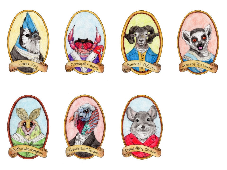 US President Founding Father Animal Pun Illustration Print / - Etsy