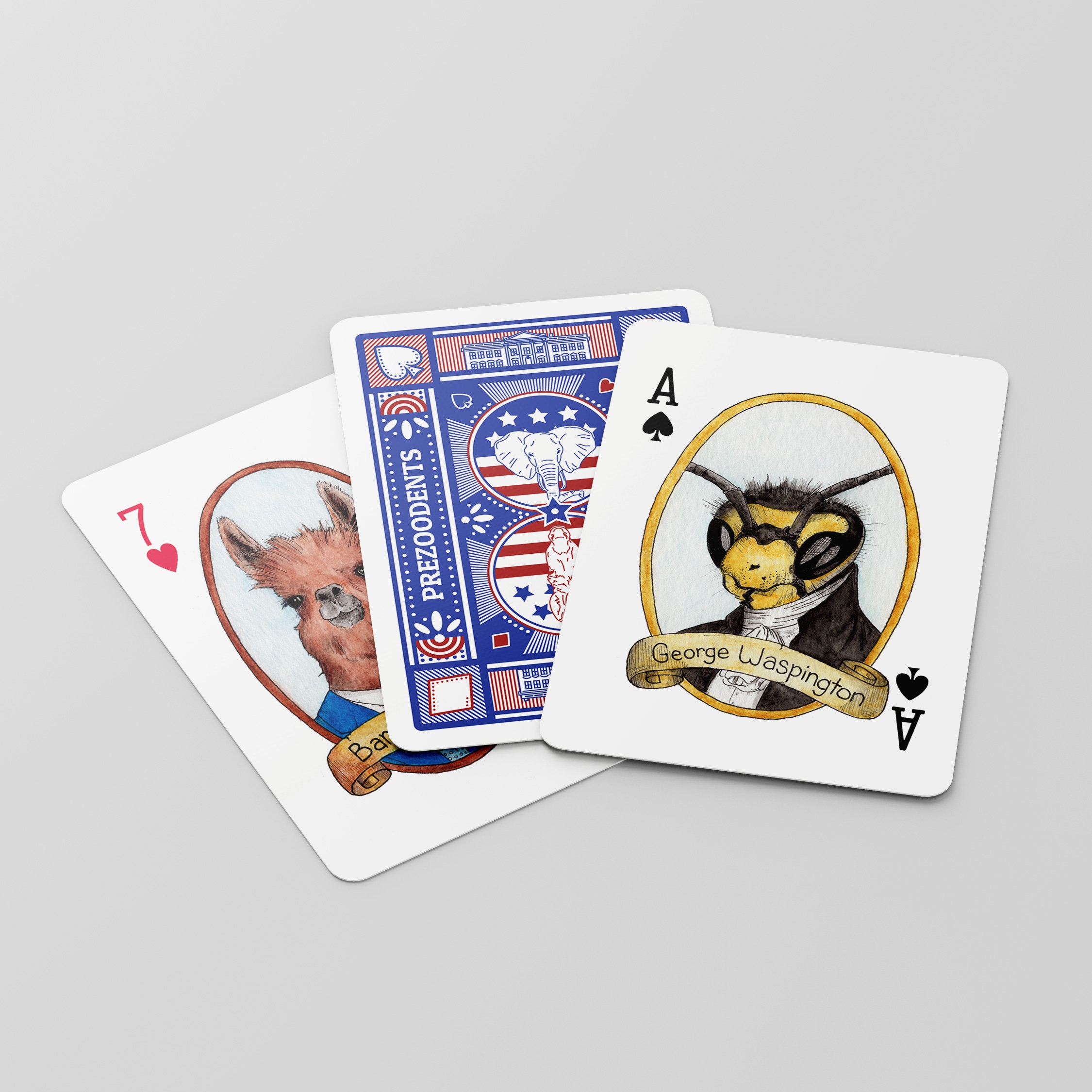 Animal Pun Playing Cards Deck / Prezoodents / United States Presidents ...