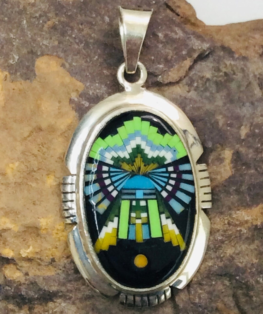 Navajo Made Native American Indian Jewelry Sterling Silver Navajo Yei ...