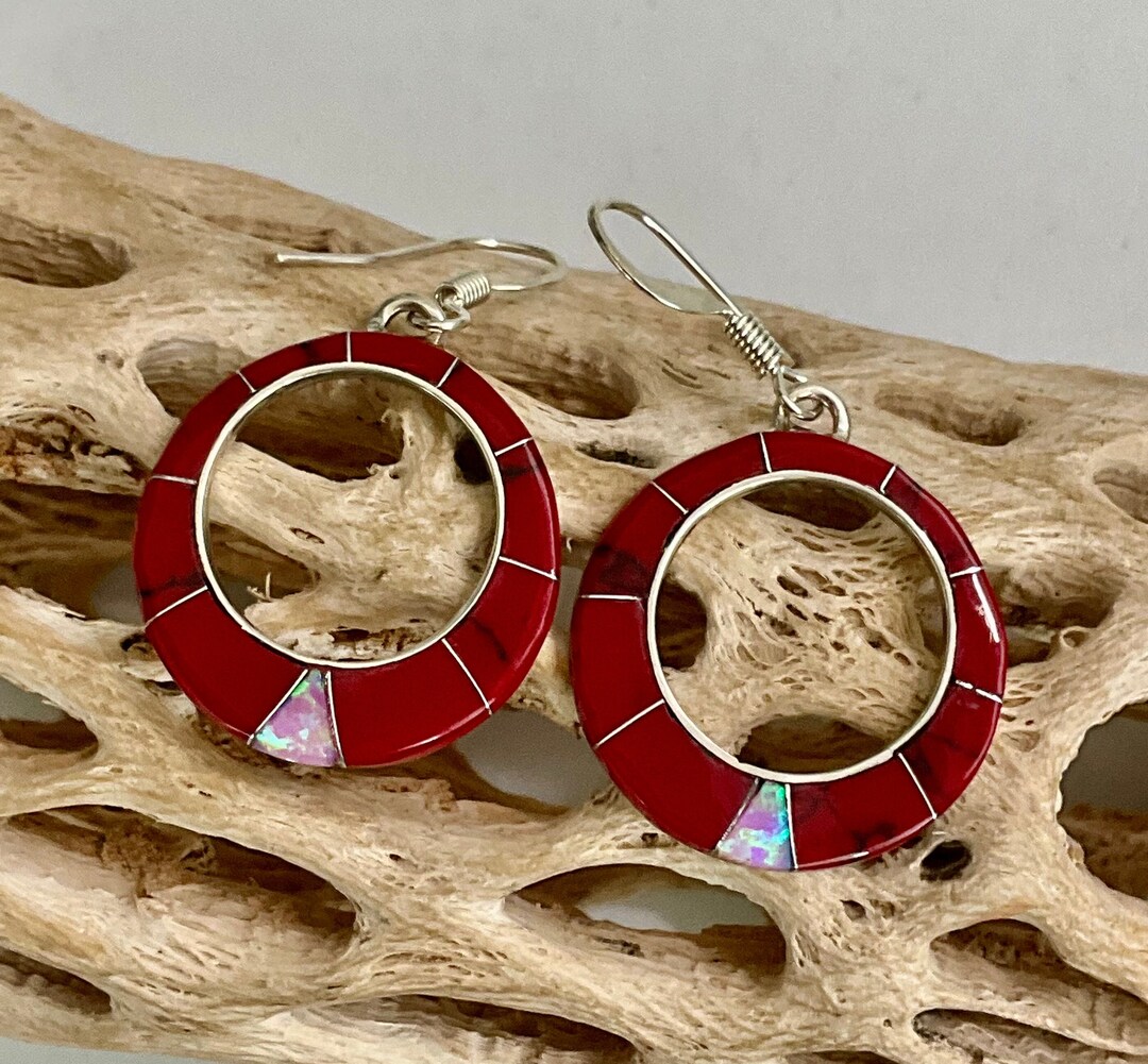 Hand Made Native American Indian Red Coral With Pink Opal Sterling ...