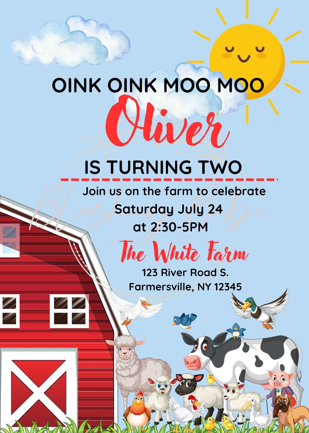 Editable Oink Oink Moo Two Birthday Invitation, Digital Download - Etsy