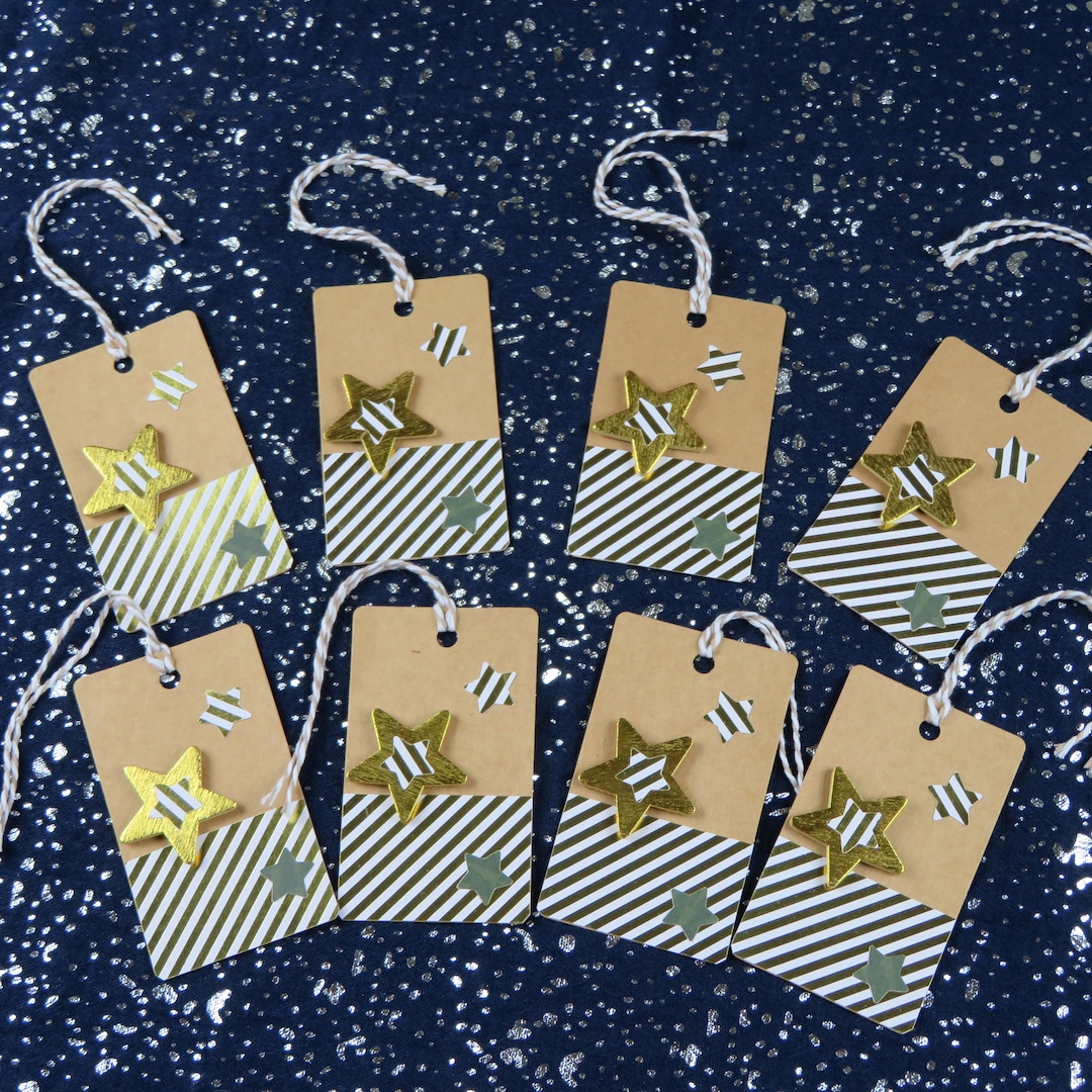 8 Gold Star Gift Tags, Kraft Hang Tags, Christmas Gift Tags, Holiday ...