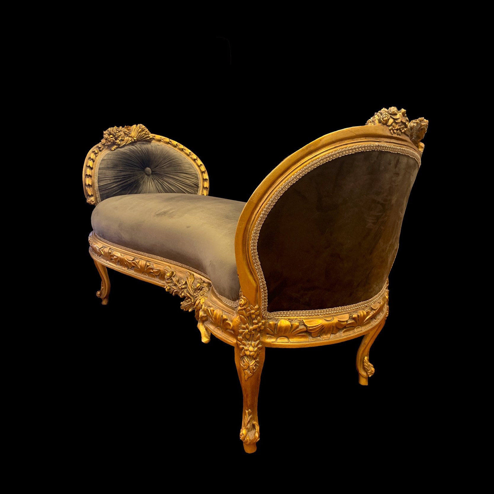 Louis XV French style bench with pleated velvet