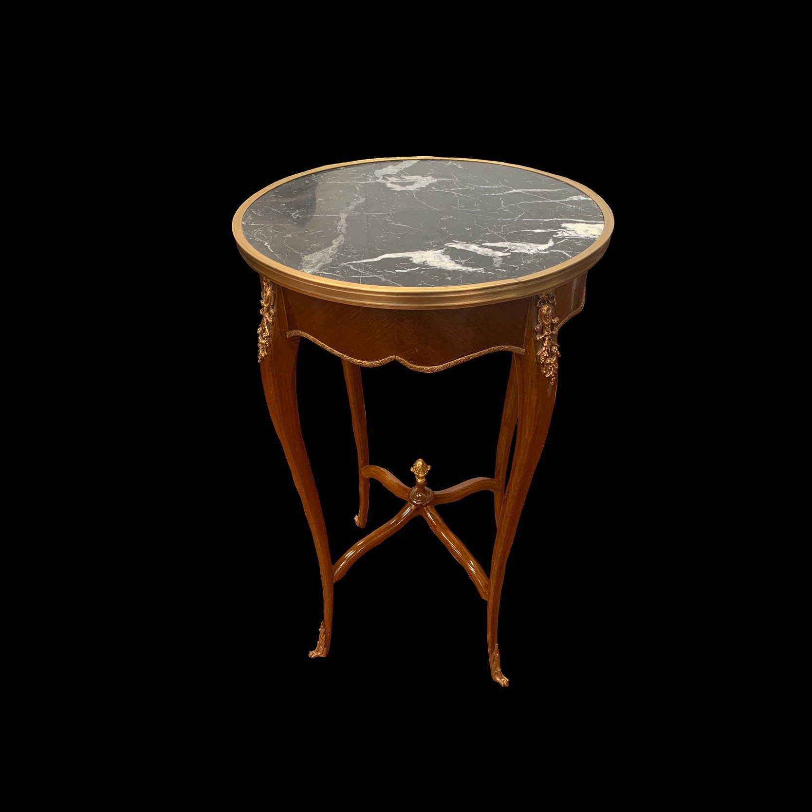 Classic Louis XV French style accent table with inlayed marble top