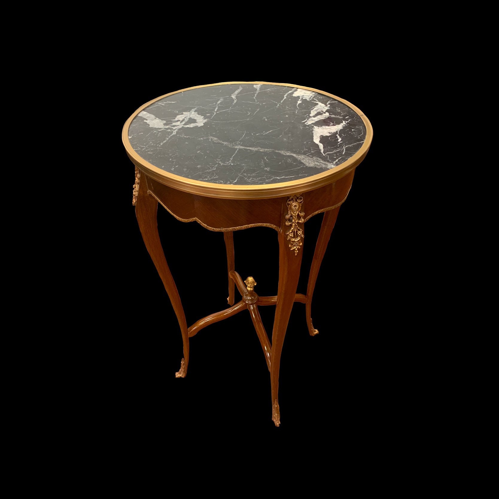 Classic Louis XV French style accent table with inlayed marble top