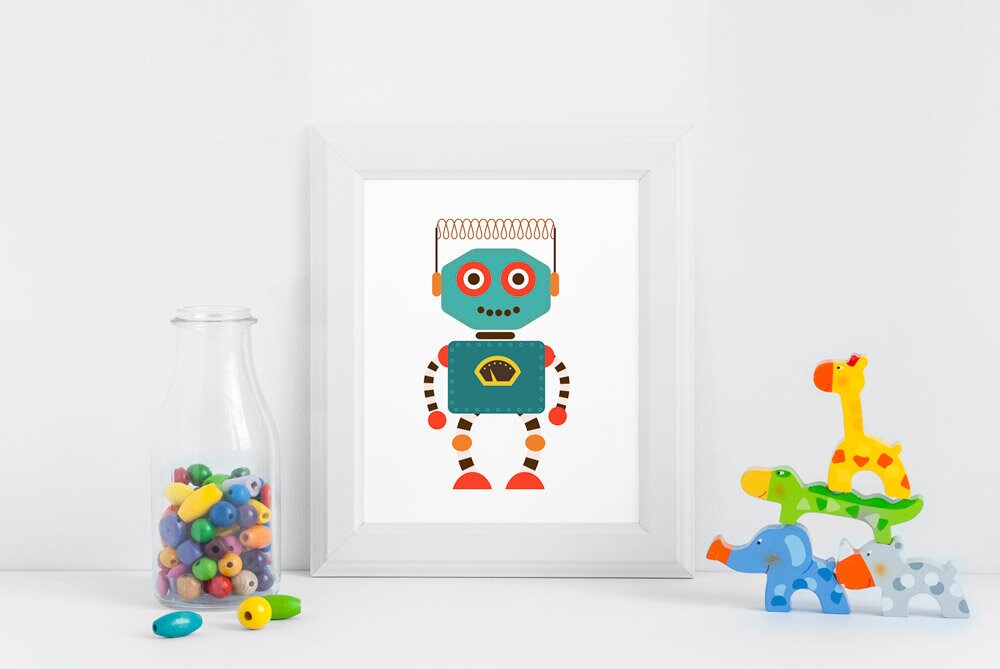 Set of 4 Robot Prints, Toy Illustration, Nursery Wall Art, Children ...