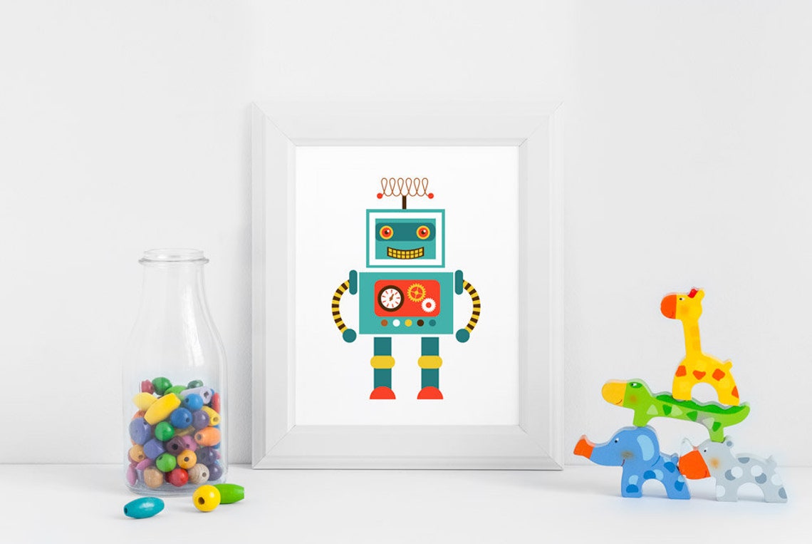 Set of 4 Robot Prints, Toy Illustration, Nursery Wall Art, Children ...