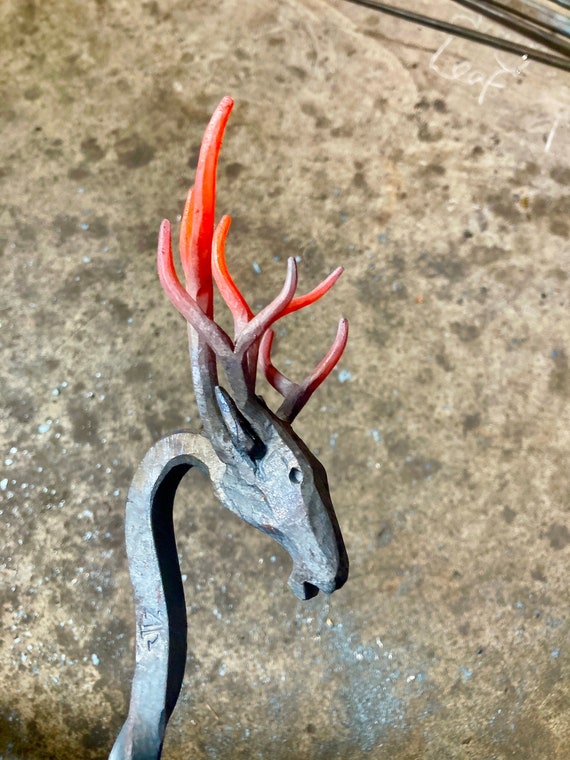 Stag Fire Poker / Blacksmith Fire Pit Tool / Hand Forged - Etsy
