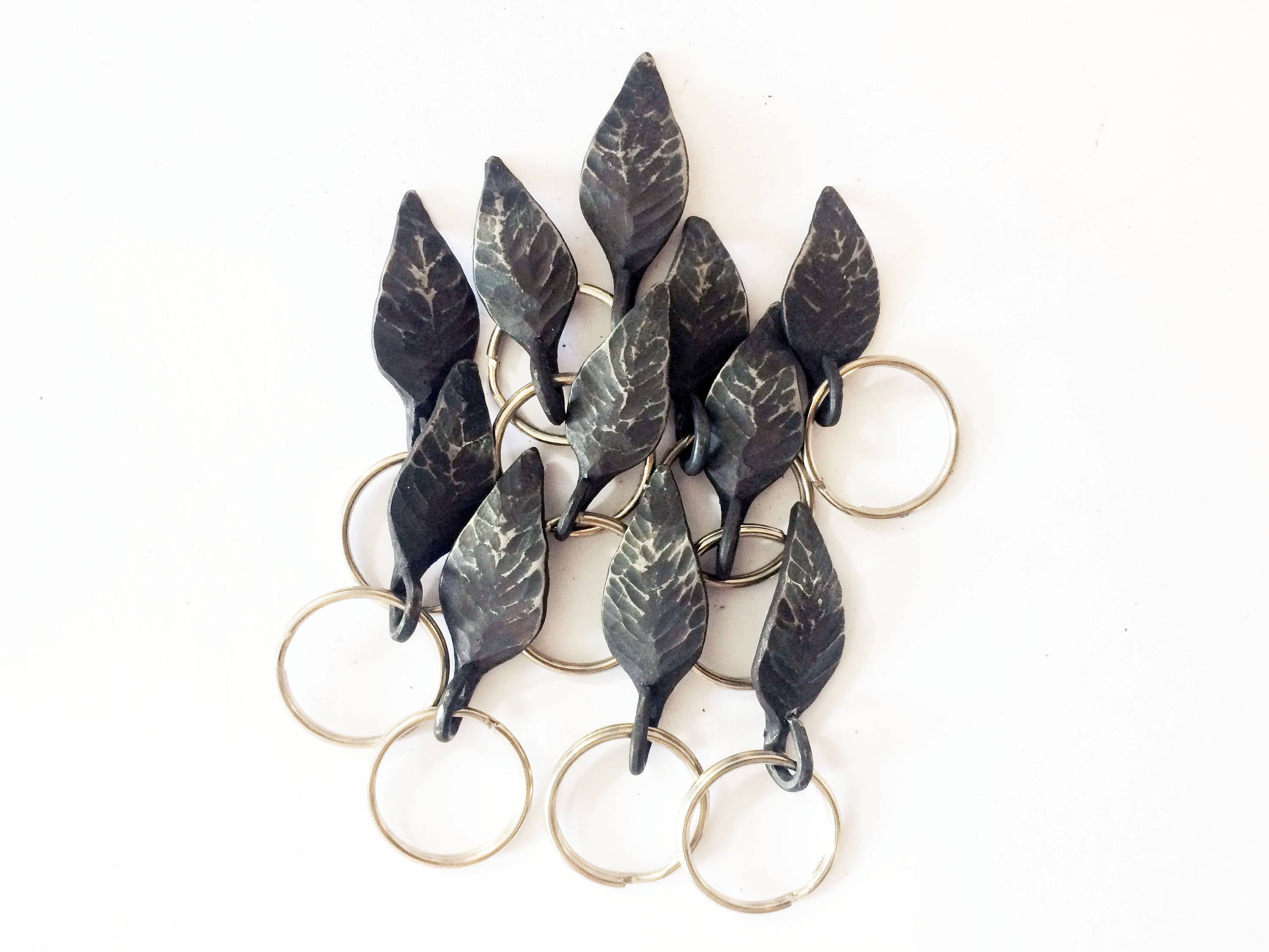 Hand forged leaf keyring / key fob / Blacksmith leaf | Etsy