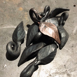 Hand forged leaf keyring / key fob / Blacksmith leaf | Etsy