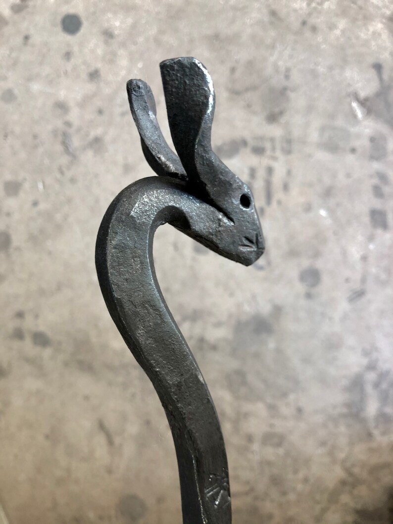 Rabbit fire poker / Hand forged hare head / blacksmith fire | Etsy