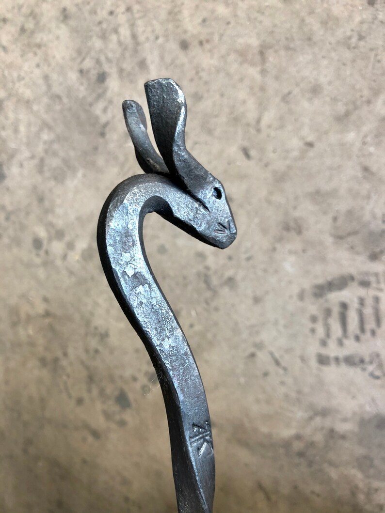 Rabbit fire poker / Hand forged hare head / blacksmith fire | Etsy